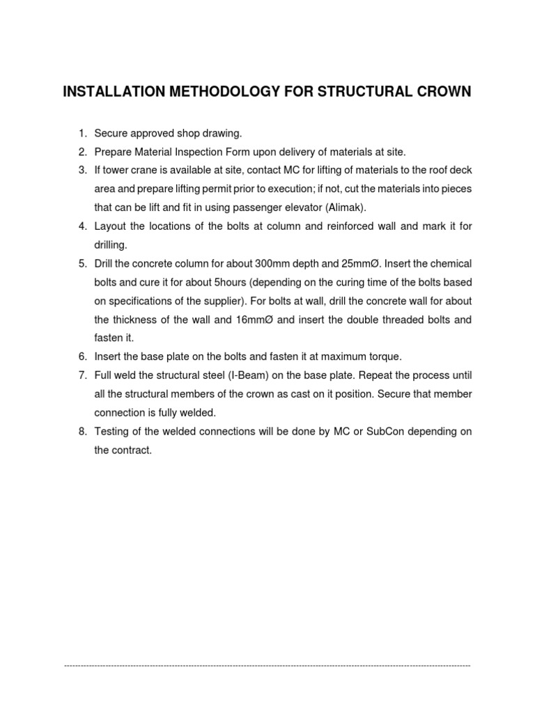 Installation Methodology For Structural Crown | PDF