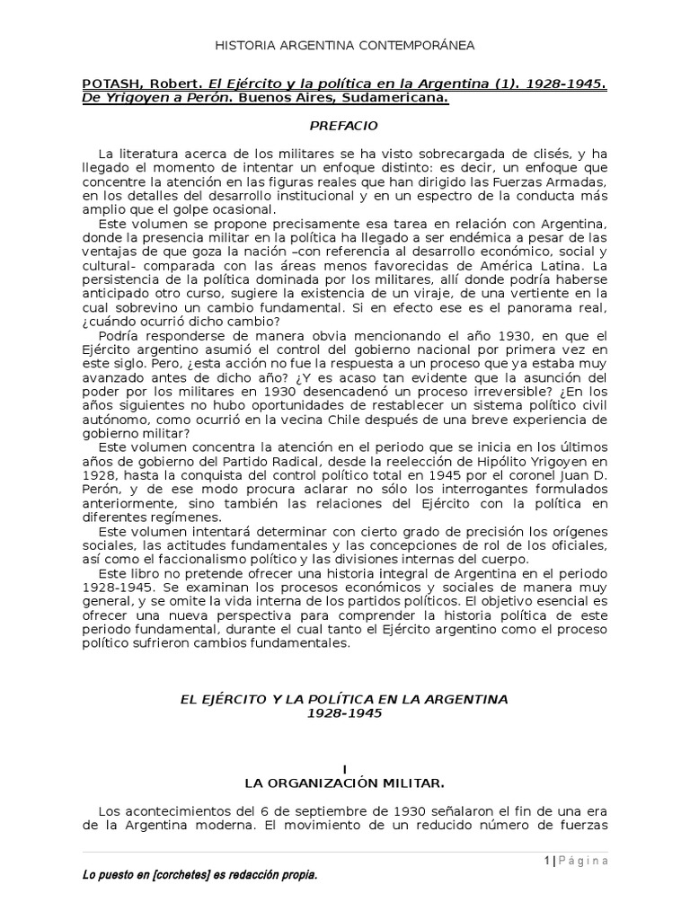 POTASH, Robert. El Ejército y La Política en La Argentina, 1928-1945 ...