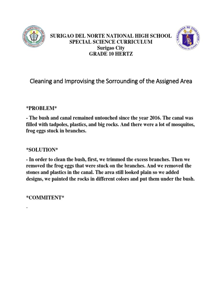 Cleaning and Improvising The Sorrounding of The Assigned Area | PDF ...