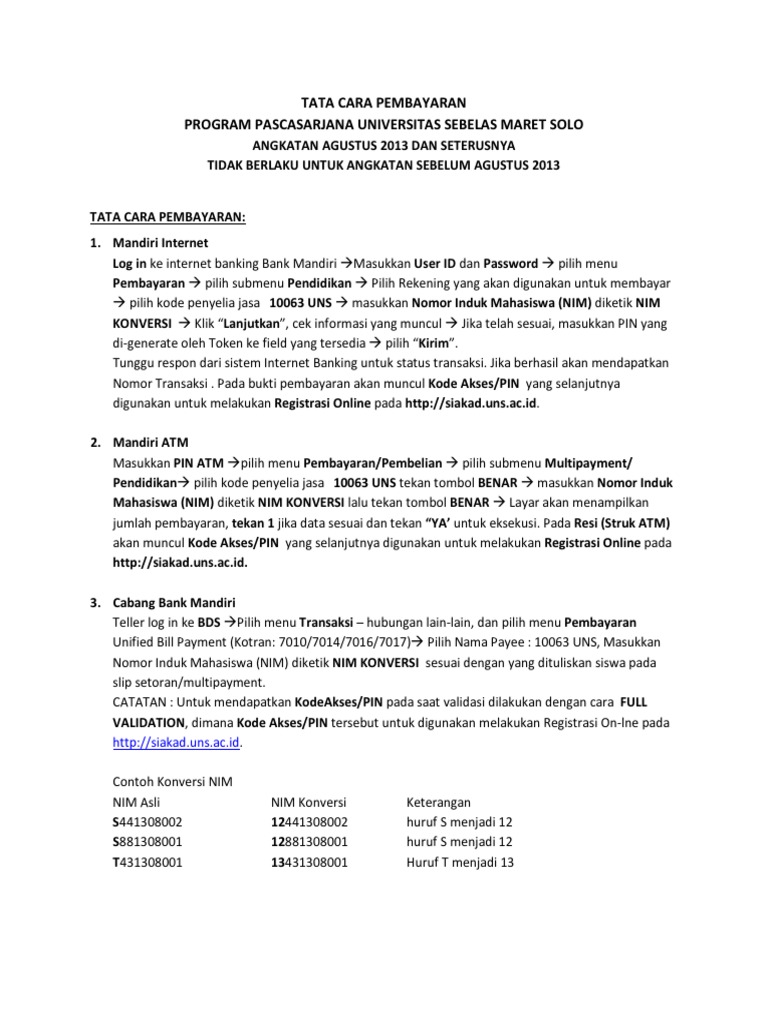 Pembayaran Pascasarjana UNS 2013+ | PDF | Bisnis | Komputer