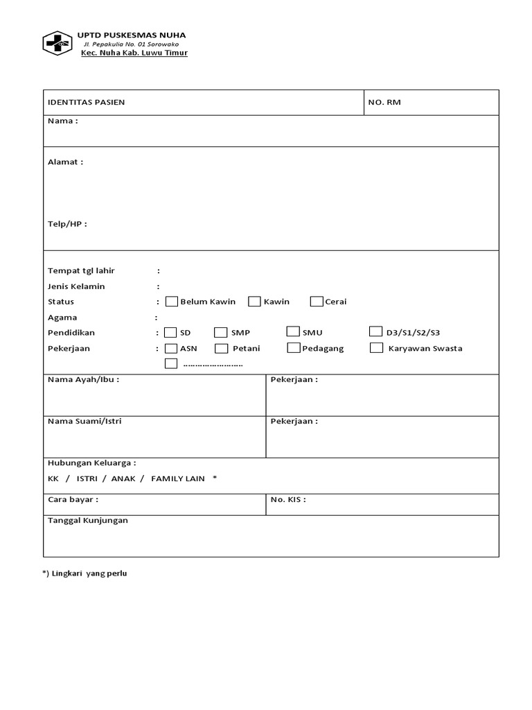 Lembar Identitas Pasien | PDF