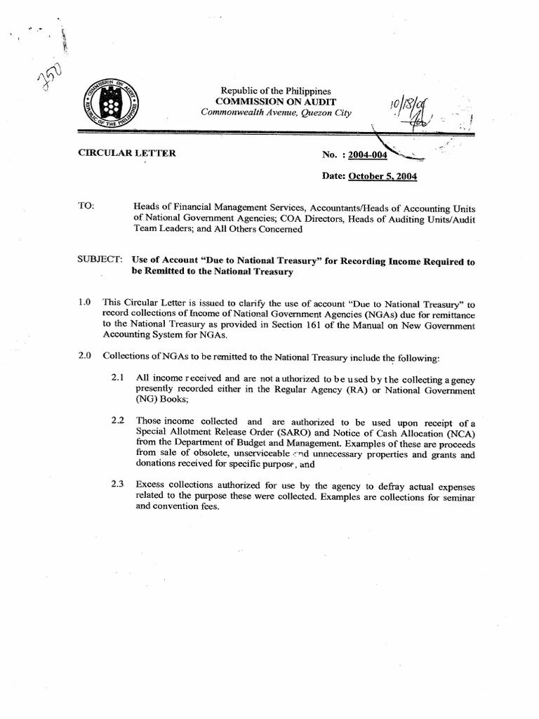 COA CIRCULAR LETTER NO. 2004-004 - October 5, 2004 | PDF | Economies ...
