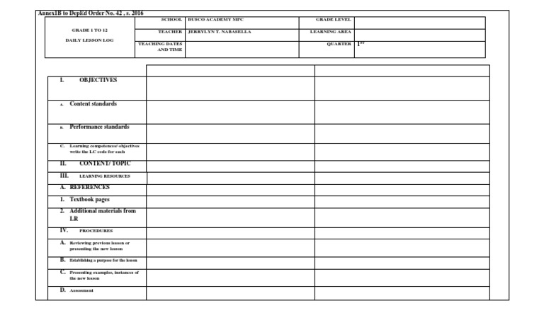 Annex1B To Deped Order No. 42, S. 2016: Learning Resources | PDF Annex1B To Deped Order No. 42, S. 2016: Learning Resources | PDF