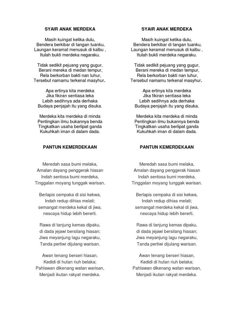 Syair Kemerdekaan untuk Anak-anak | PDF | Kajian Bahasa Asing