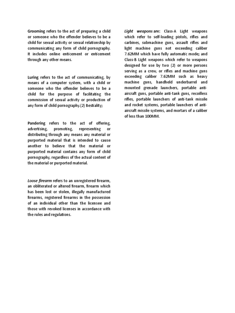 Grooming Refers To The Act of Preparing A Child: Light Weapons Are ...