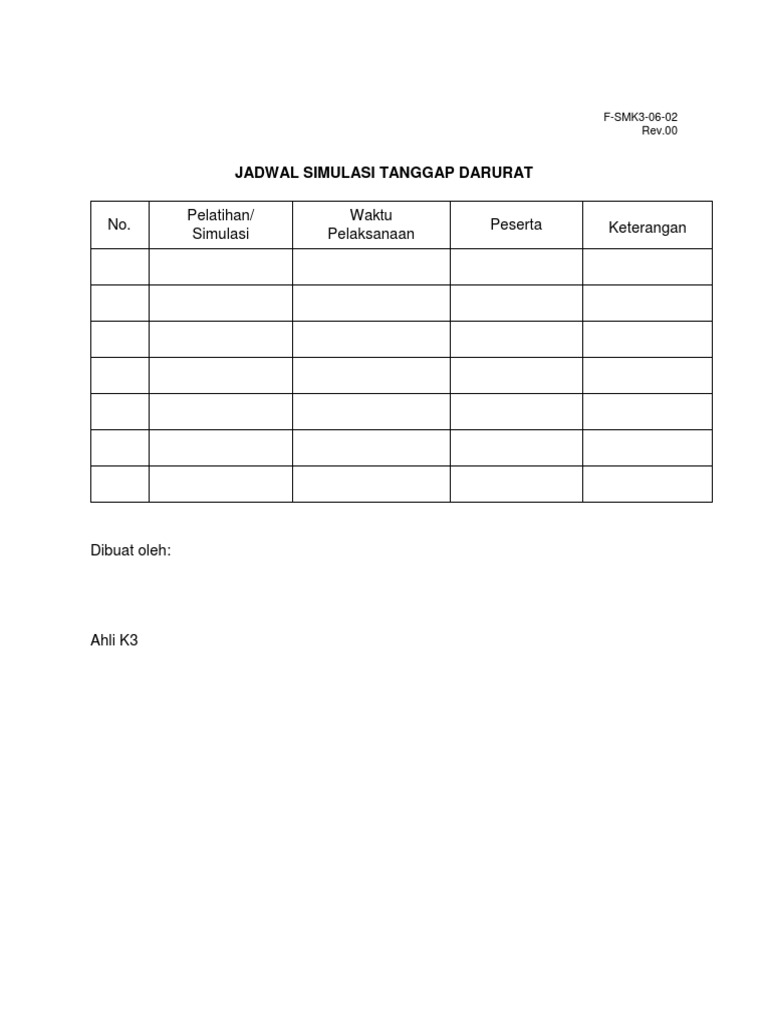 29 Form Jadwal Simulasi Tanggap Darurat | PDF