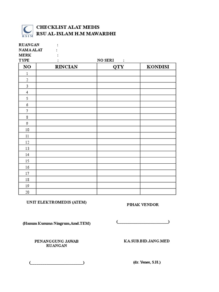 Form Checklist Alat Datang | PDF