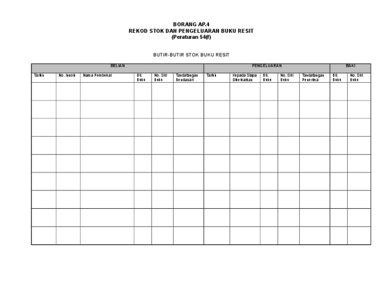 Borang AP.4 (Daftar Stok Buku Resit) | PDF