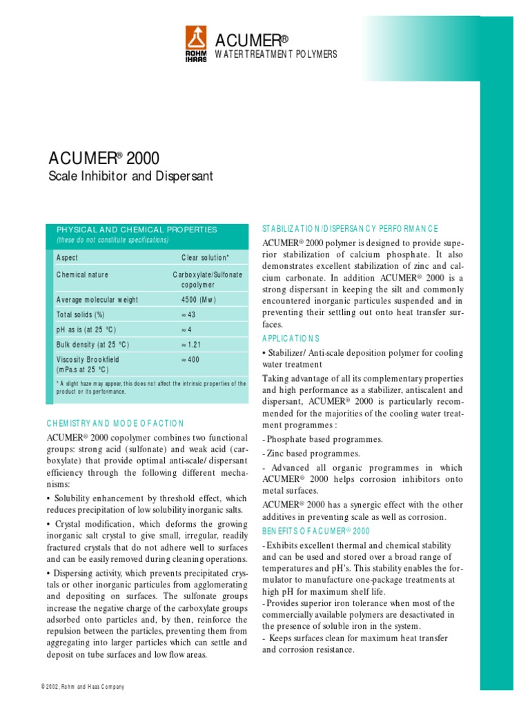 Acumer 200 | PDF | Polymers | Corrosion