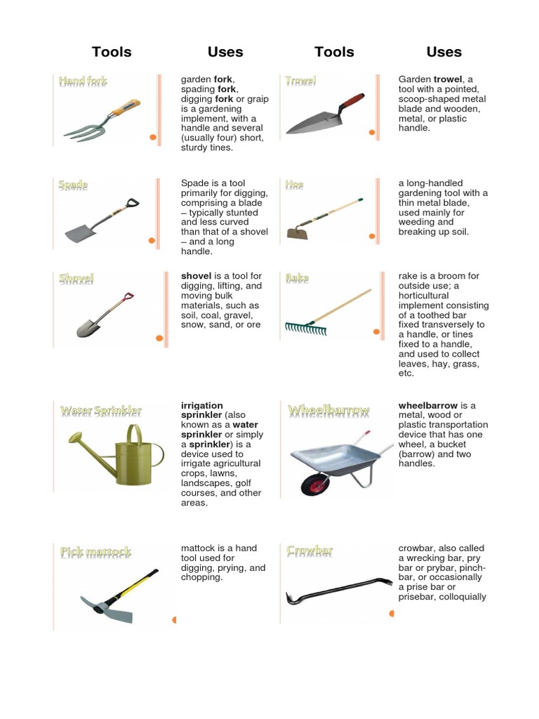 Tools Uses Tools Uses: Shovel Is A Tool For | PDF