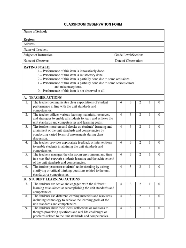 Classroom Observation Form 2019 | PDF | Evidence Based Medicine | Teachers