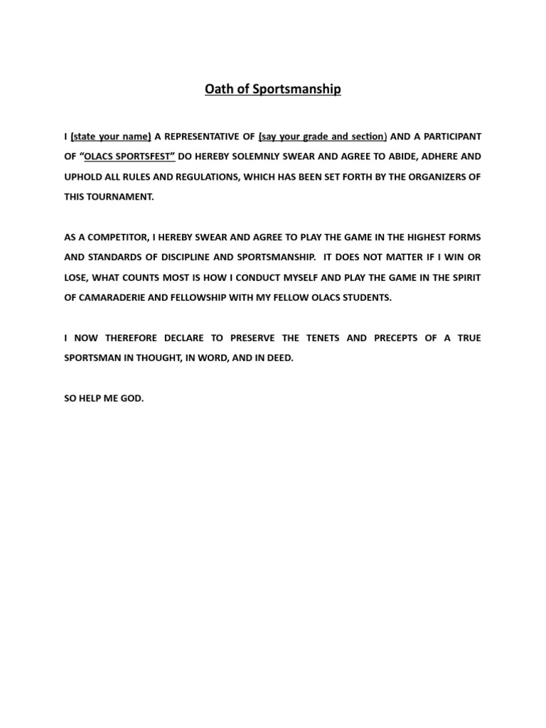 Oath of Sportsmanship | PDF | Sports & Recreation