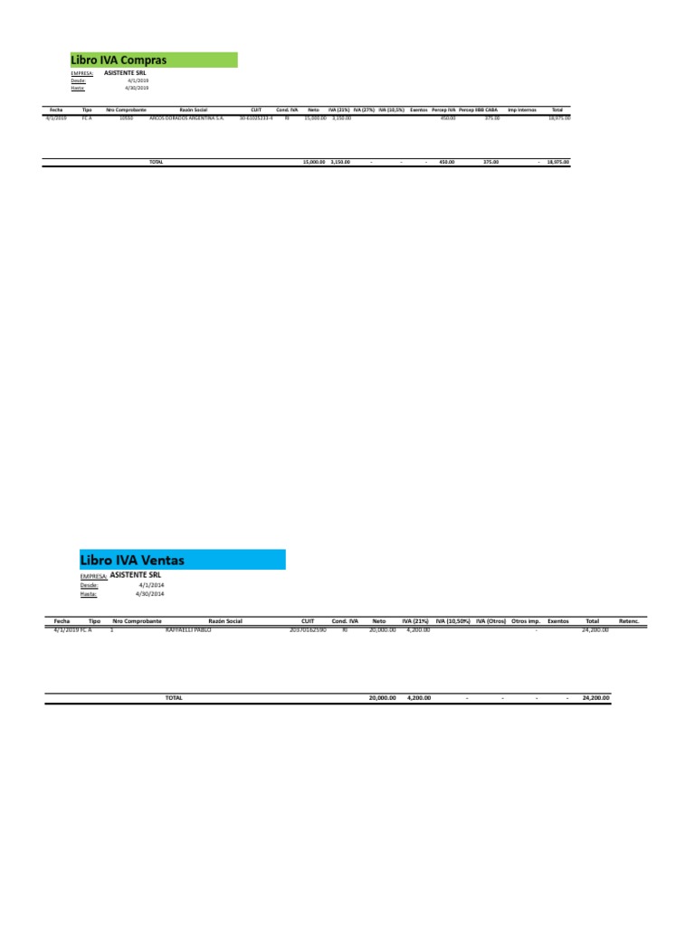 Libros IVA Compras y Ventas | PDF | Impuesto al valor agregado ...