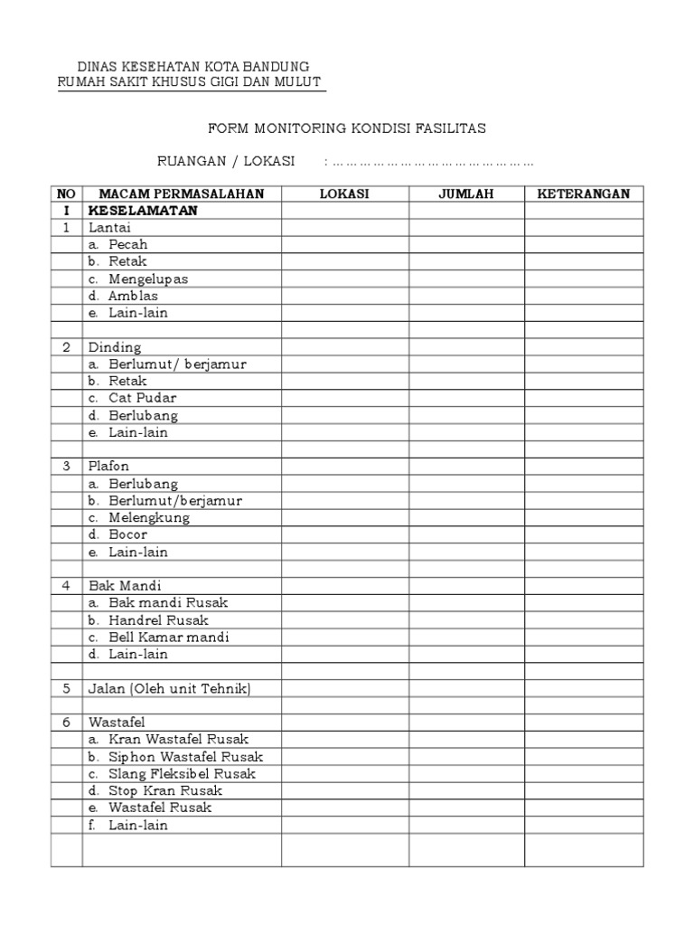 Form Monitoring Data Fasilitas Mfk2 RSKGM | PDF
