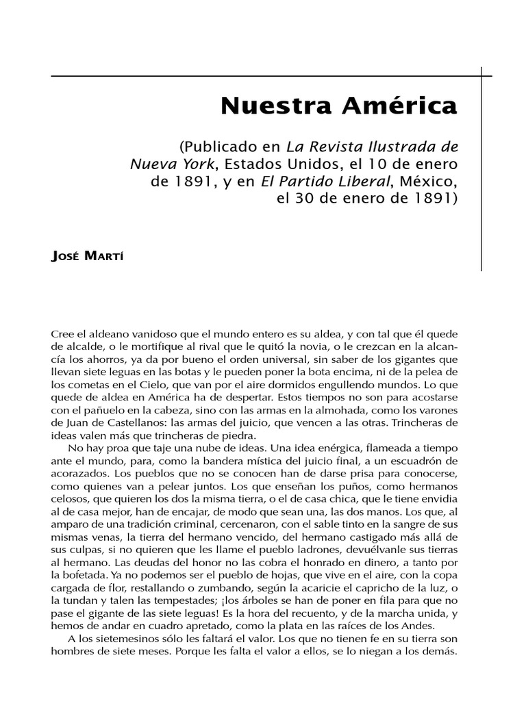 Nuestra America Martí PDF | PDF