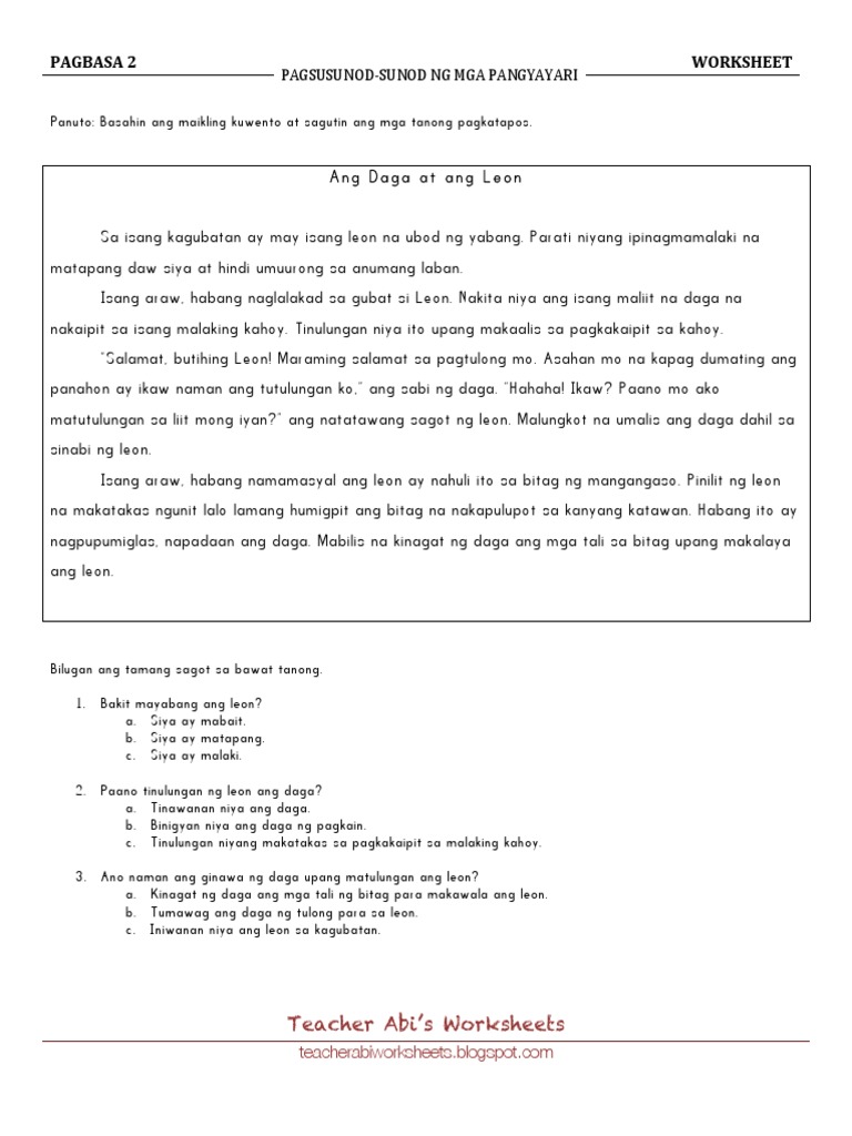 Pagsunod Sunod Sa Pangyayari Grade 2 | PDF