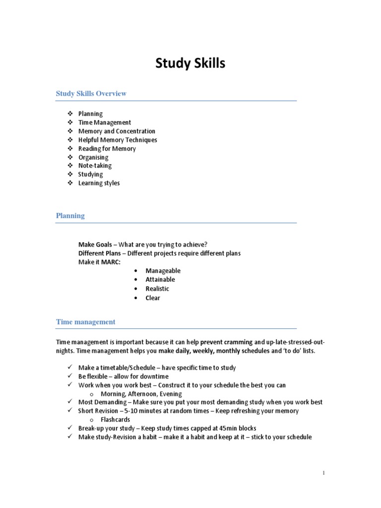 Study Skills Notes | PDF | Study Skills | Memory