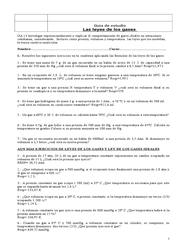 Ejercicios sobre Leyes de Gases Ideales | PDF | Gases | Química Física