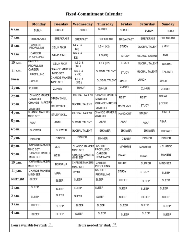 Appendix 2 (Fixed-Commitment Calendar - Topic 4) | PDF