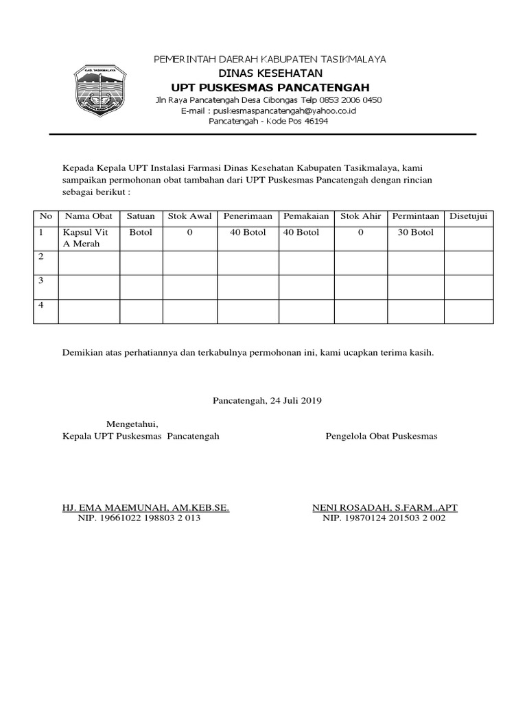 Surat Permintaan Obat | PDF