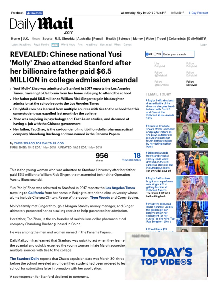 Chinese National Yusi 'Molly' Zhao Attended Stanford After Her Father ...