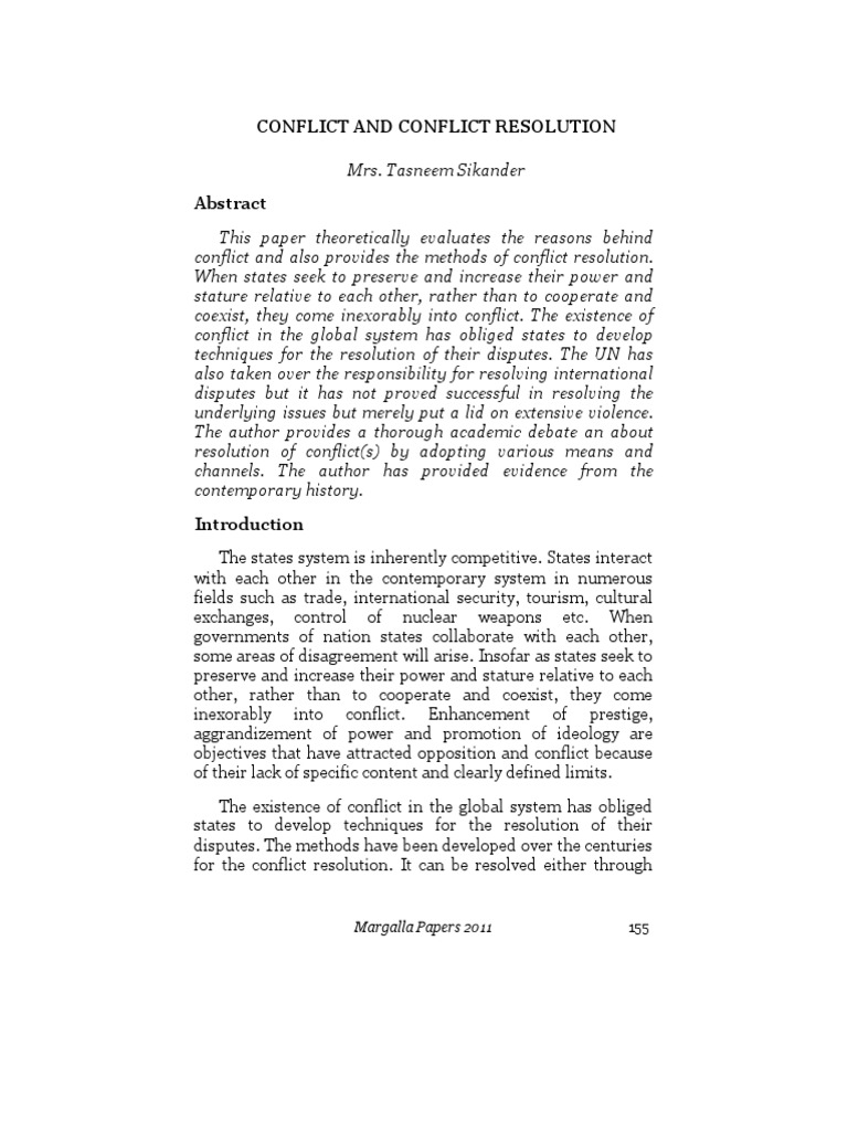 Conflict and Conflict Resolution: Margalla Papers 2011 | PDF ...