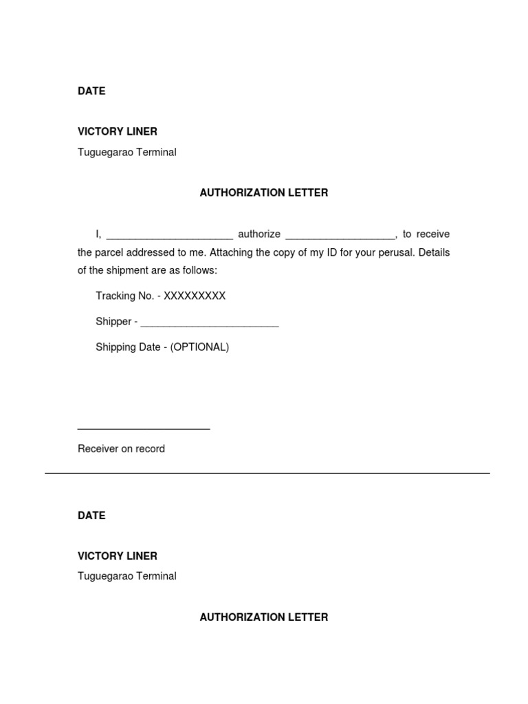 Authorization Letter - Pickup Parcel | PDF