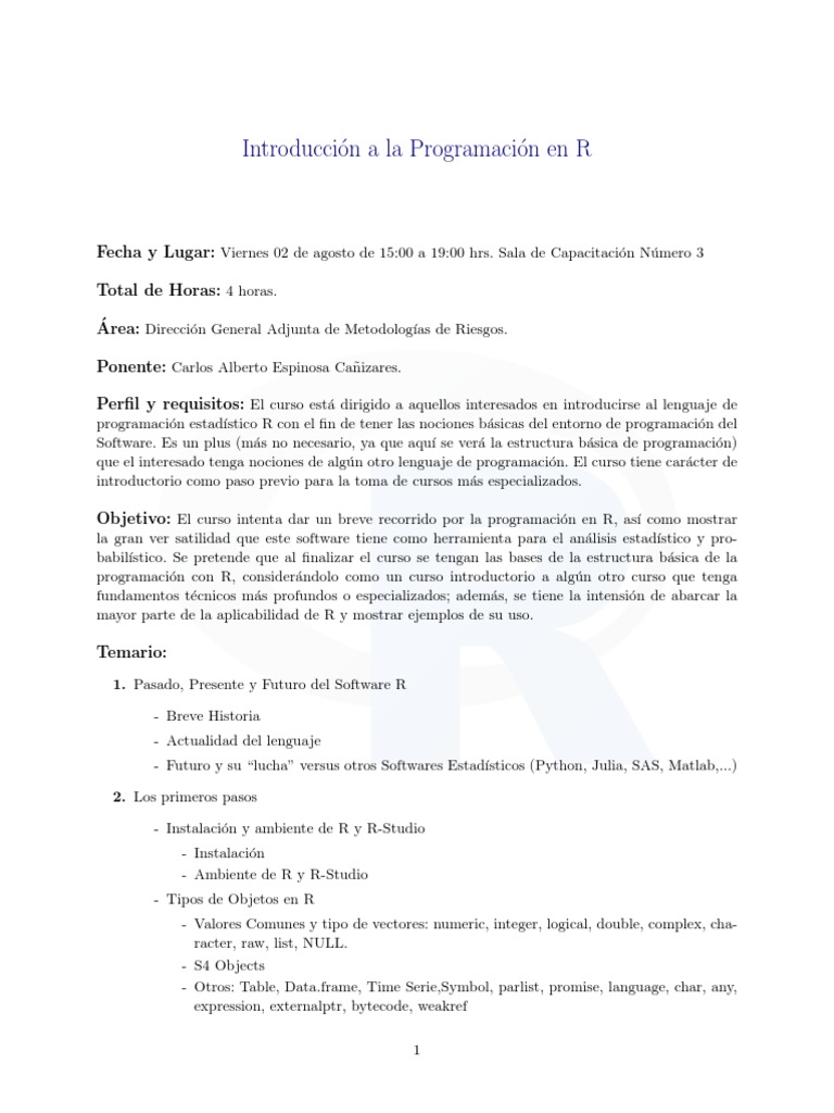 Introducción a la Programación en R: Un Curso Introductorio para ...