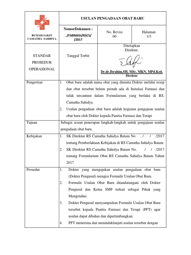 SPO Usulan Pengadaan Obat Baru | PDF | Pengembangan Diri