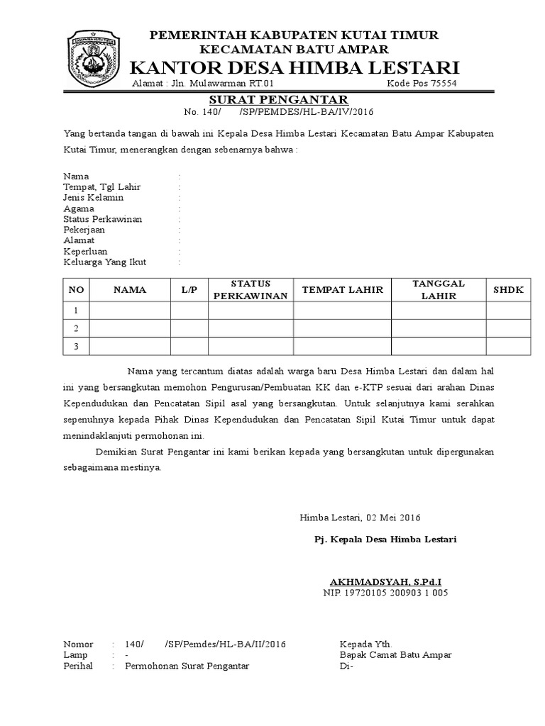 Surat Pengantar KK Dan E-KTP | PDF