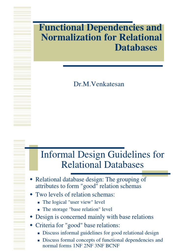Functional Dependencies and Normalization For Relational Databases | PDF | Relational Model ...