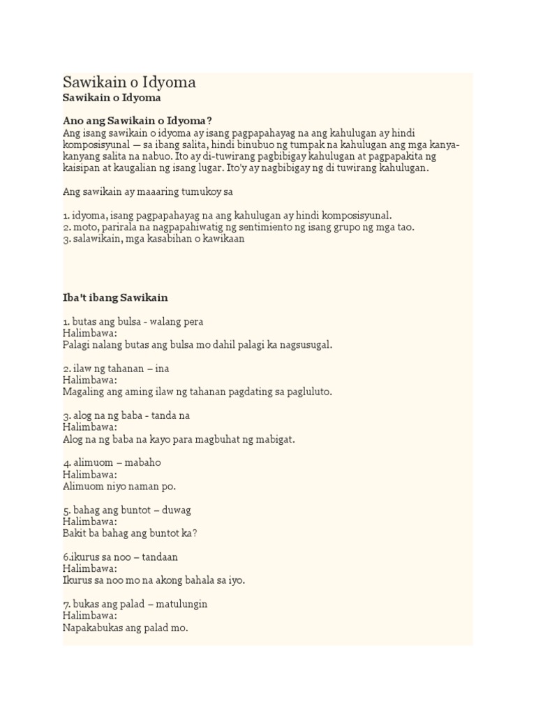 Sawikain o Idyoma
