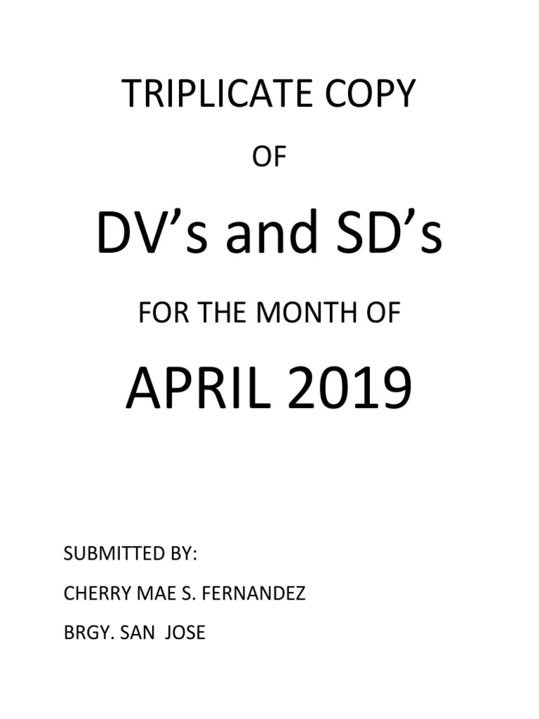 Triplicate Copy: DV's and SD's APRIL 2019 | PDF
