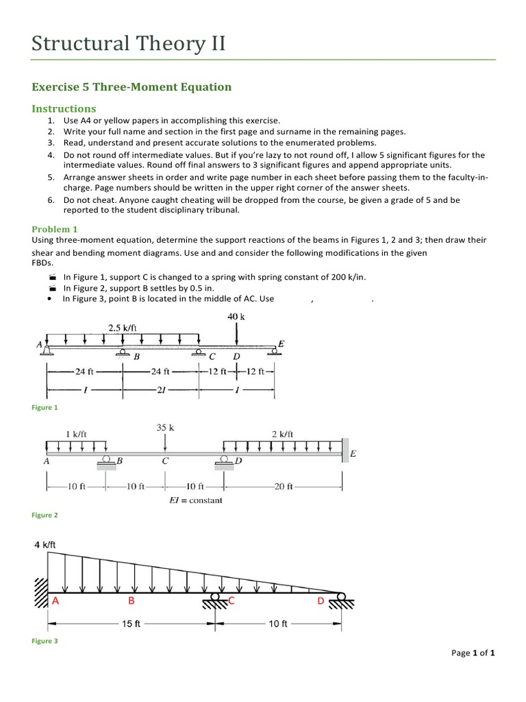 Structural Theory Ii Exercise 5 Three Moment Equation Pdf