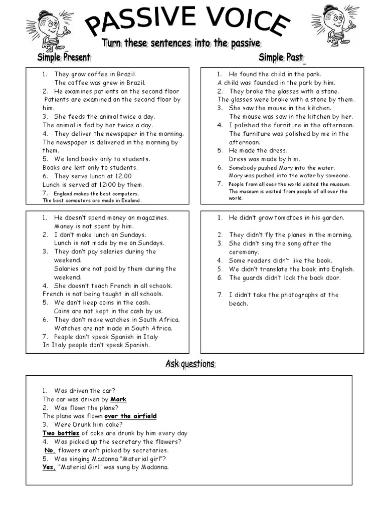 Document analyzing grammatical errors and corrections in passive voice ...