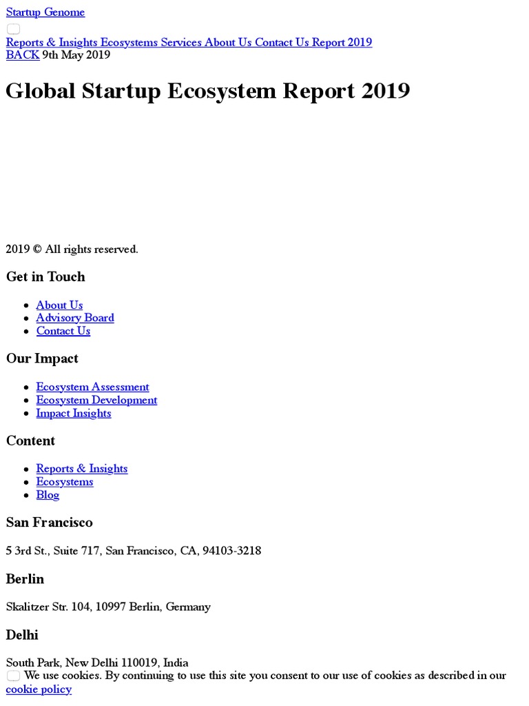 Global Startup Ecosystem Report 2019: Get in Touch | PDF