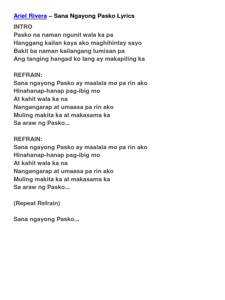 Sana Ngayong Pasko Lyrics: Ariel Rivera | PDF