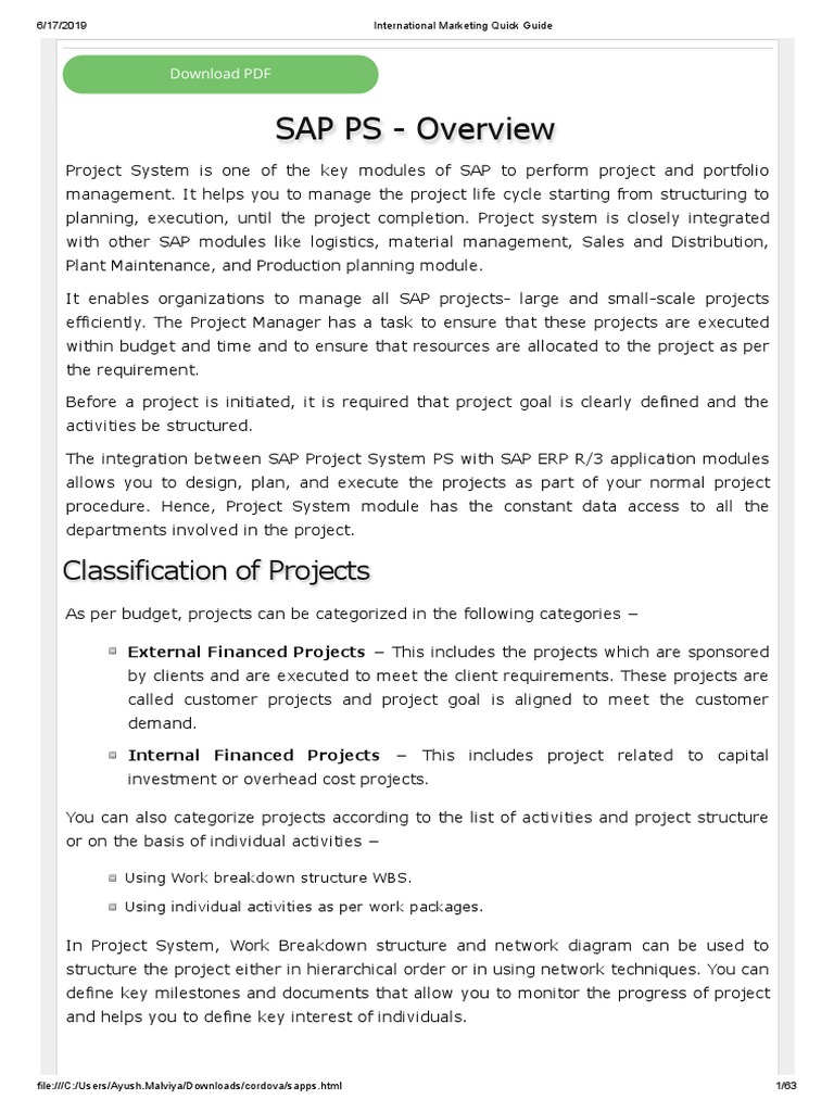 SAP PS - Overview | PDF | Business | Marketing