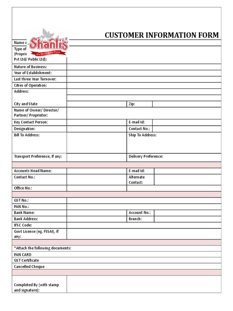 Customer Information Form Template | PDF | Law