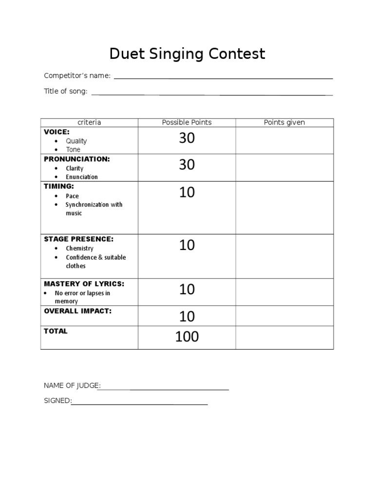 Duet Singing Contest | PDF