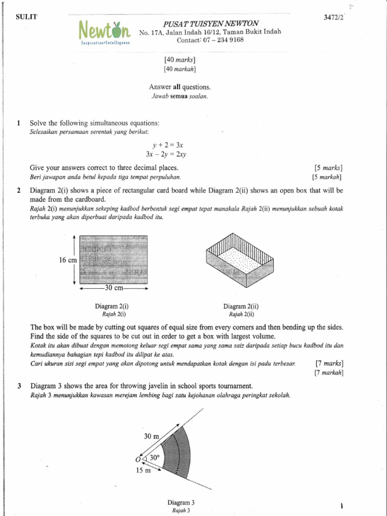 Form 5 Addmaths p2 Practice | PDF