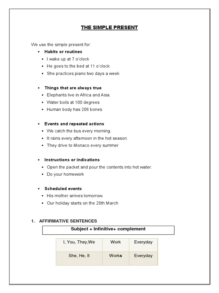 The Simple Present: Habits or Routines | PDF | Question | Verb