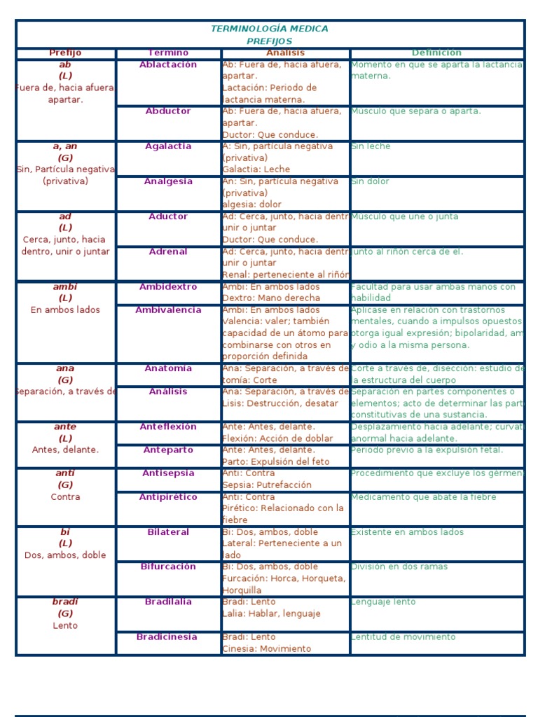 Terminologia Medica Prefijos | PDF | Nalgas | Anatomia animal