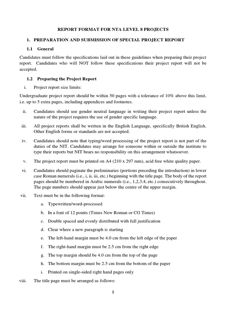 Report Format For Nta Level 8 Projects | Download Free PDF | Editing ...