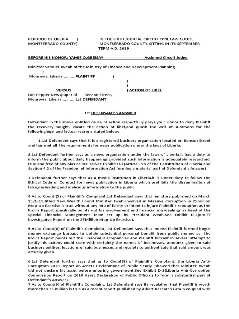 Action of Ejectment | PDF | Liberia | Defamation