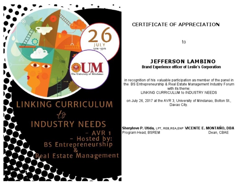 Certificate of Appreciation for Panelist | PDF