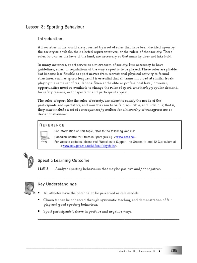 Lesson 3: Sporting Behaviour: WWW - Cces.ca WWW - Edu.gov - Mb.ca/k12 ...