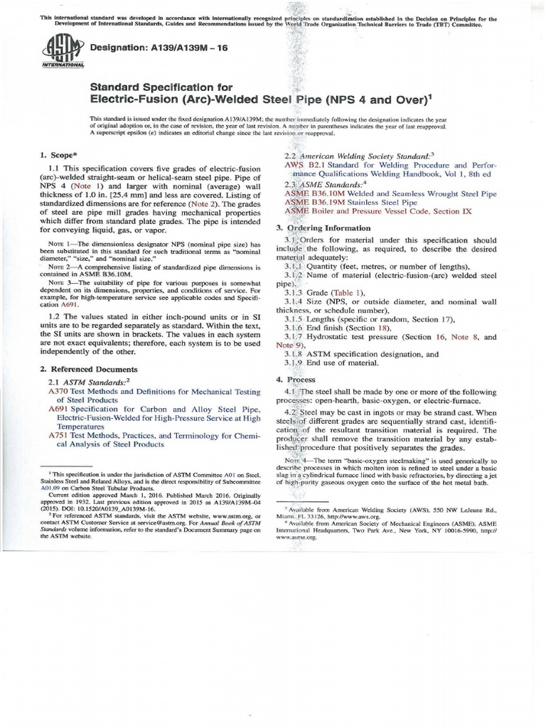 Astm 139 | PDF | Pipe (Fluid Conveyance) | Materials