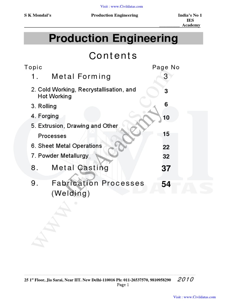 Production Engineering by SKMondal 12 PDF | PDF | Metals | Chemical ...