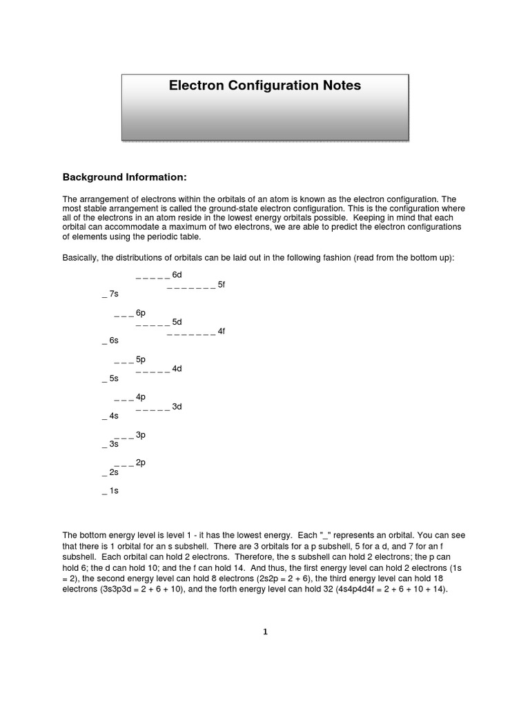 Electron Configuration Notes PDF | PDF | Electron Configuration ...